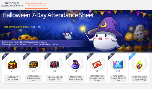 🗓 Halloween 7-Day Attendance Sheet